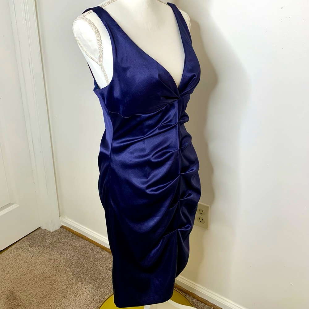 Royal Blue Satin Party / Cocktail Dress, Ruched Bodic… - Gem